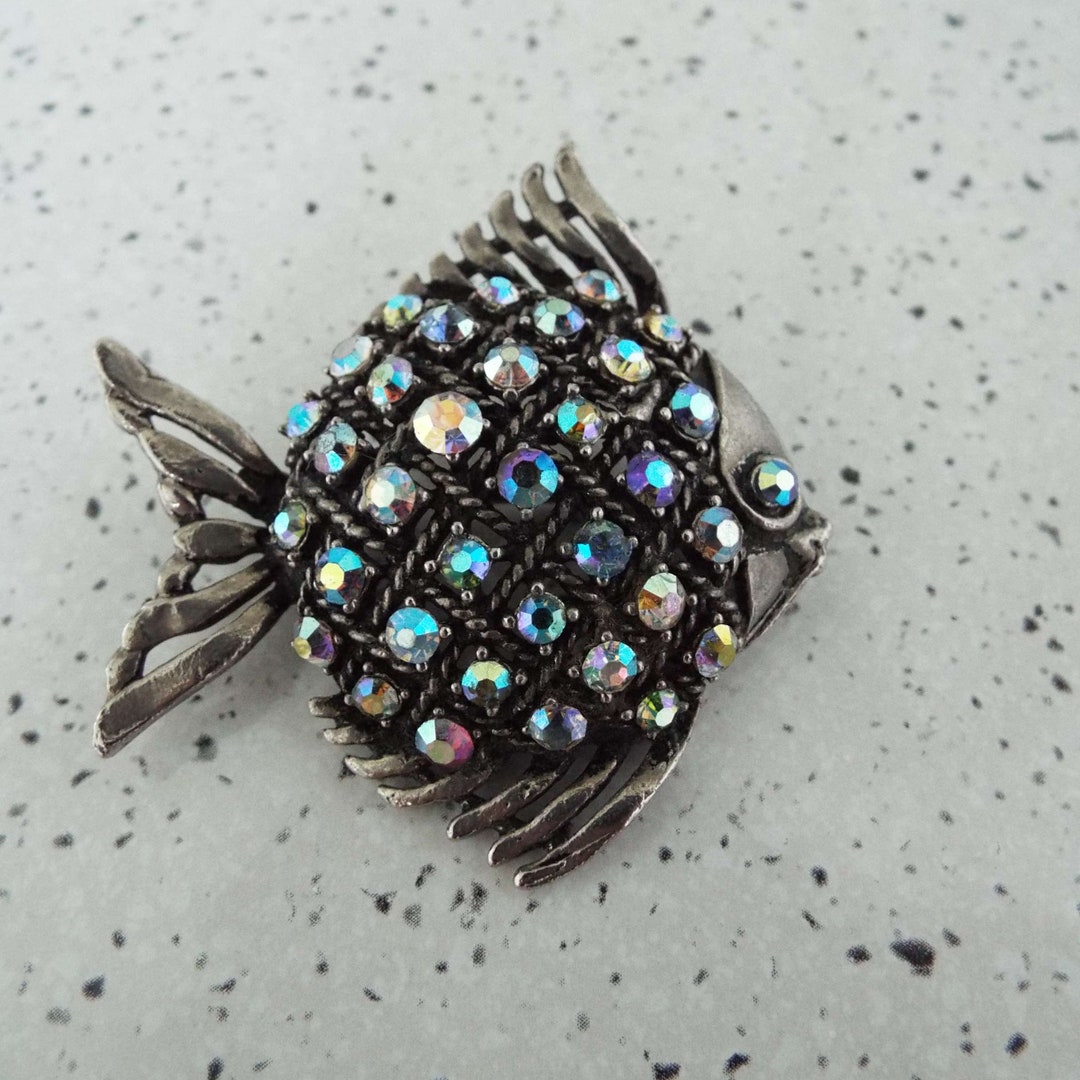 Vintage 1970's Puffer Fish Brooch Pin Aurora Borealis Fish Brooch Pin ...