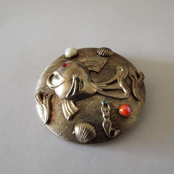 Vintage Fish Brooch Pin Seashells Mermaid Nautical Se… - Gem