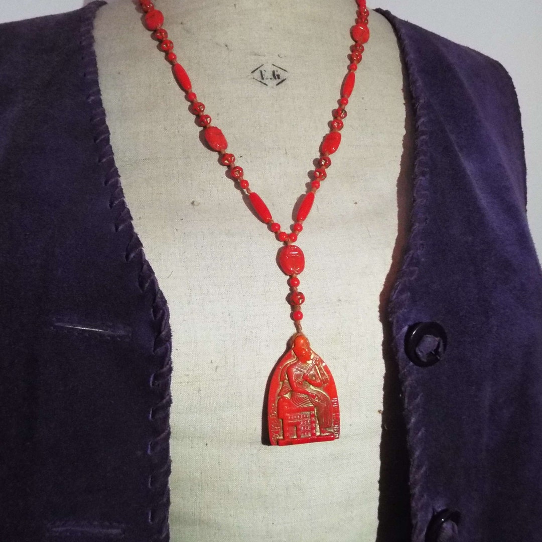 Vintage Pendant Necklace Neiger Brothers Red Czechoslovakian Glass Bead ...
