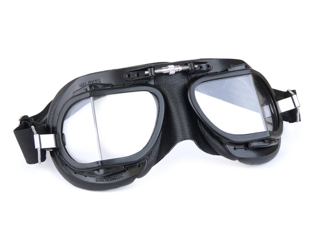 Halcyon Racing Goggles, Black Painted Brass Frames, Black Leather, for ...