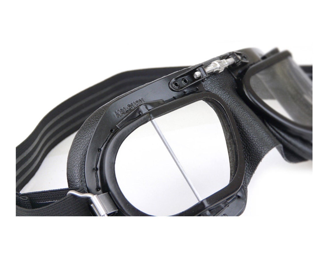 Halcyon Racing Goggles, Black Painted Brass Frames, Black Leather, for ...