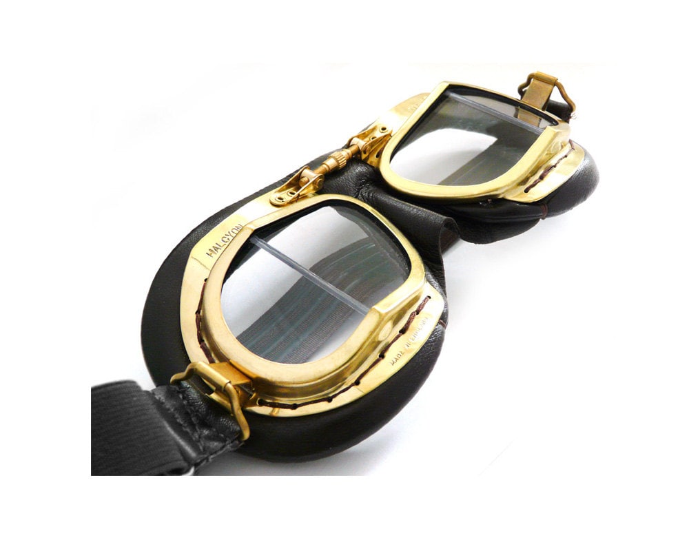 Halcyon Mark 49 Classic Goggles, Black Leather Facemask, Steampunk ...