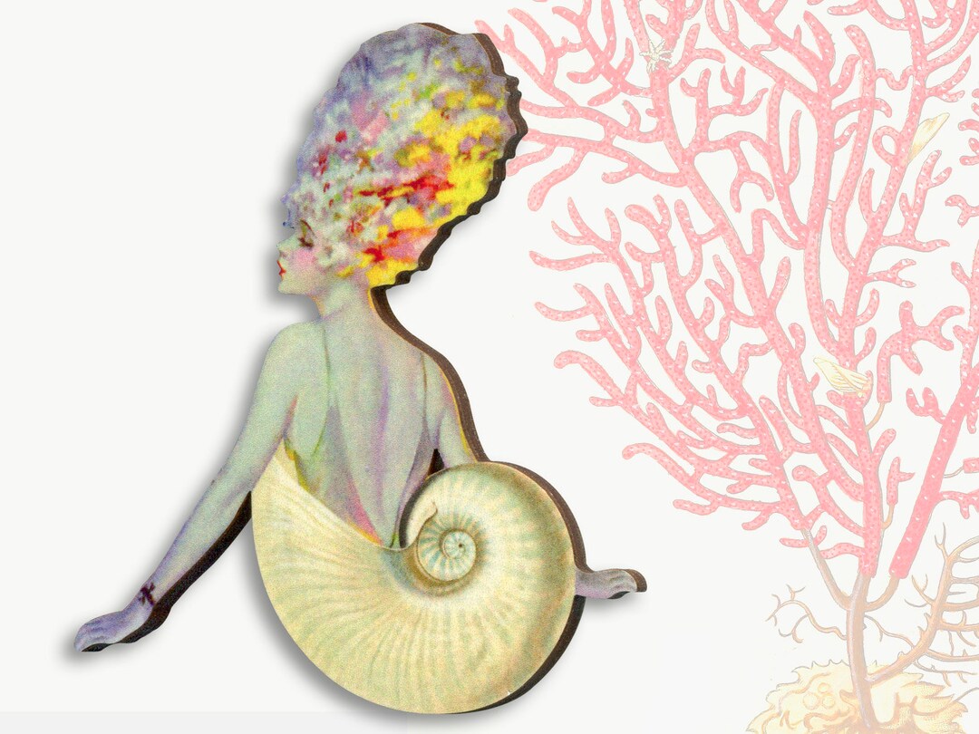 Wooden Brooch Pin "SNAIL DIVA" Vintage Flapper Shell 20s 30s Art ...