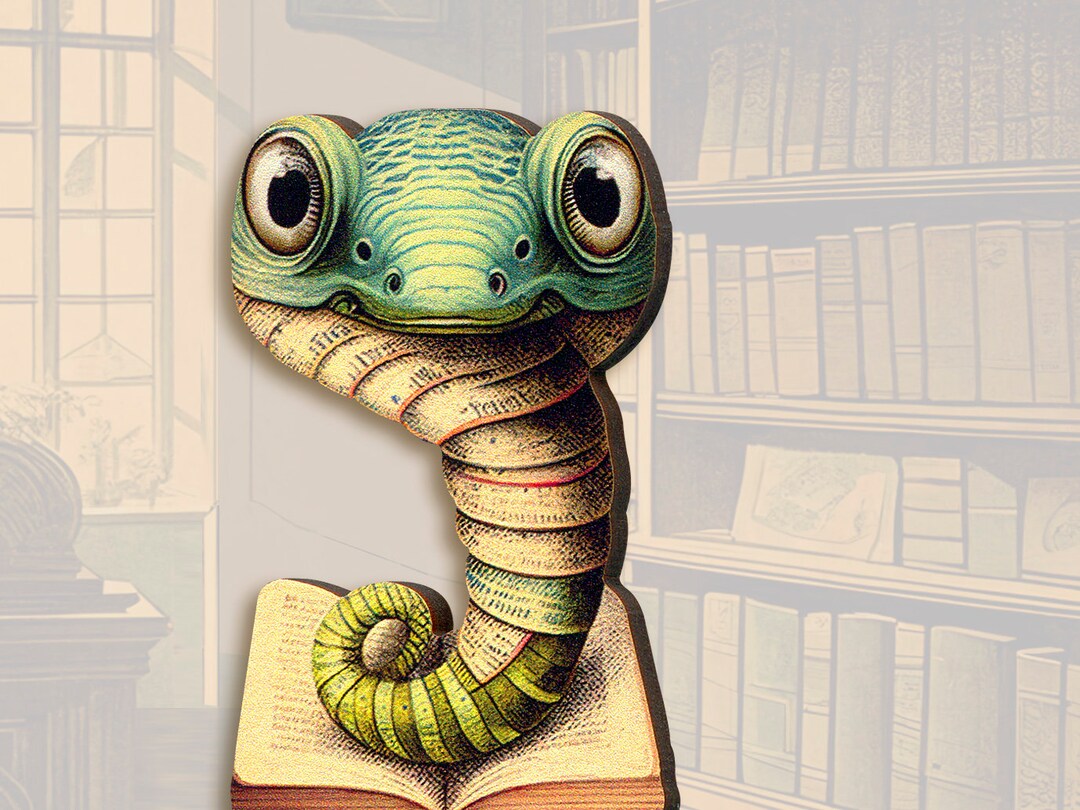 BOOKWORM ++ Wooden Brooch Pin Gift Lasercut Jewelry Vintage Style ...