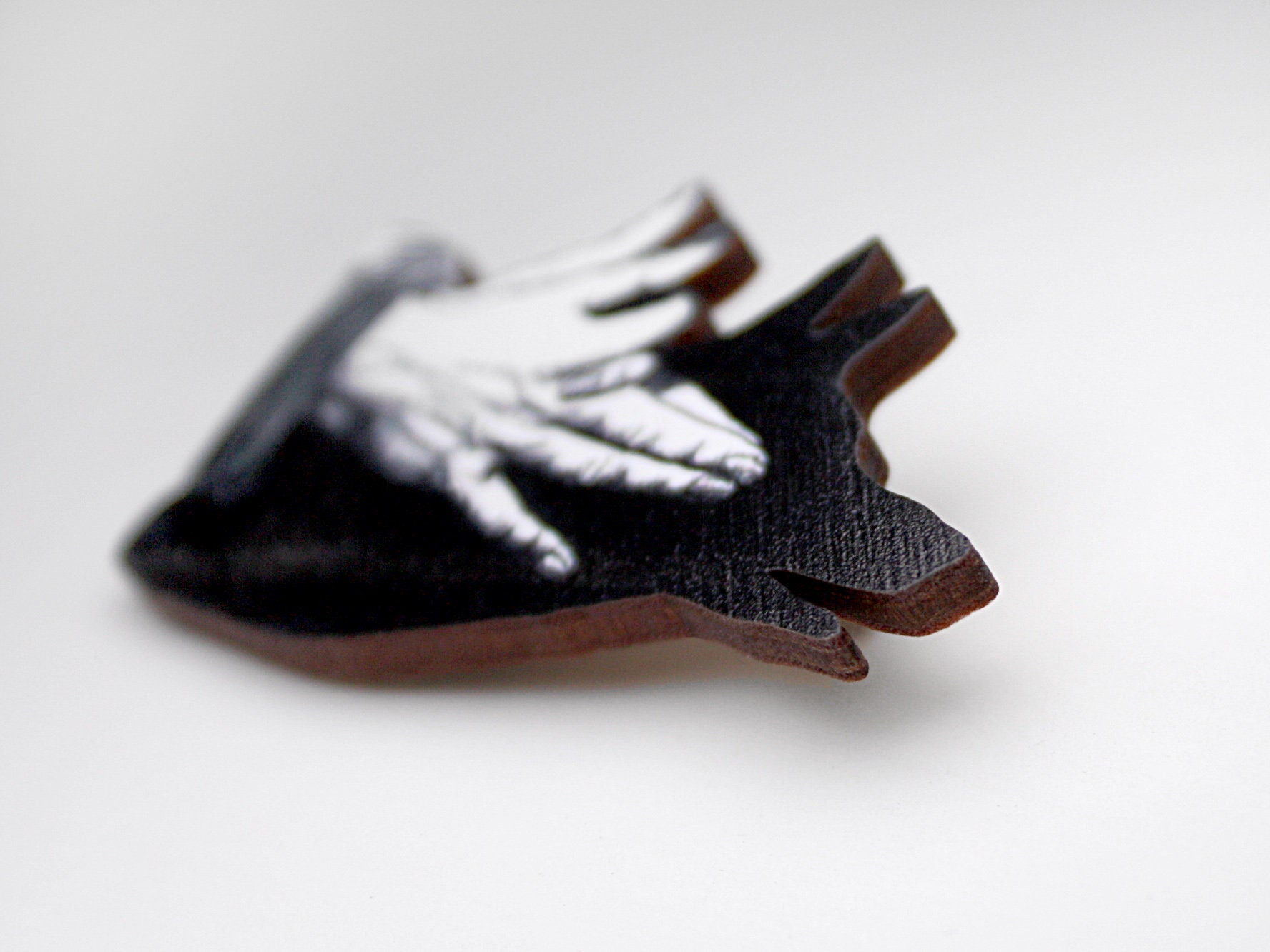 Wooden Brooch Pin Vintage "in THE Shadow" Dog Fingers Galanty Show ...