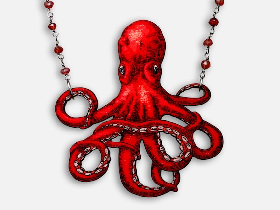 IN MY ARMS Kette Schmuck Anhänger rot Krake Kraken Oktopus | Etsy