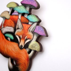 Whimsical Wooden Brooch Pin "foxy & Fungi" Gift Lasercut Jewelry Red ...