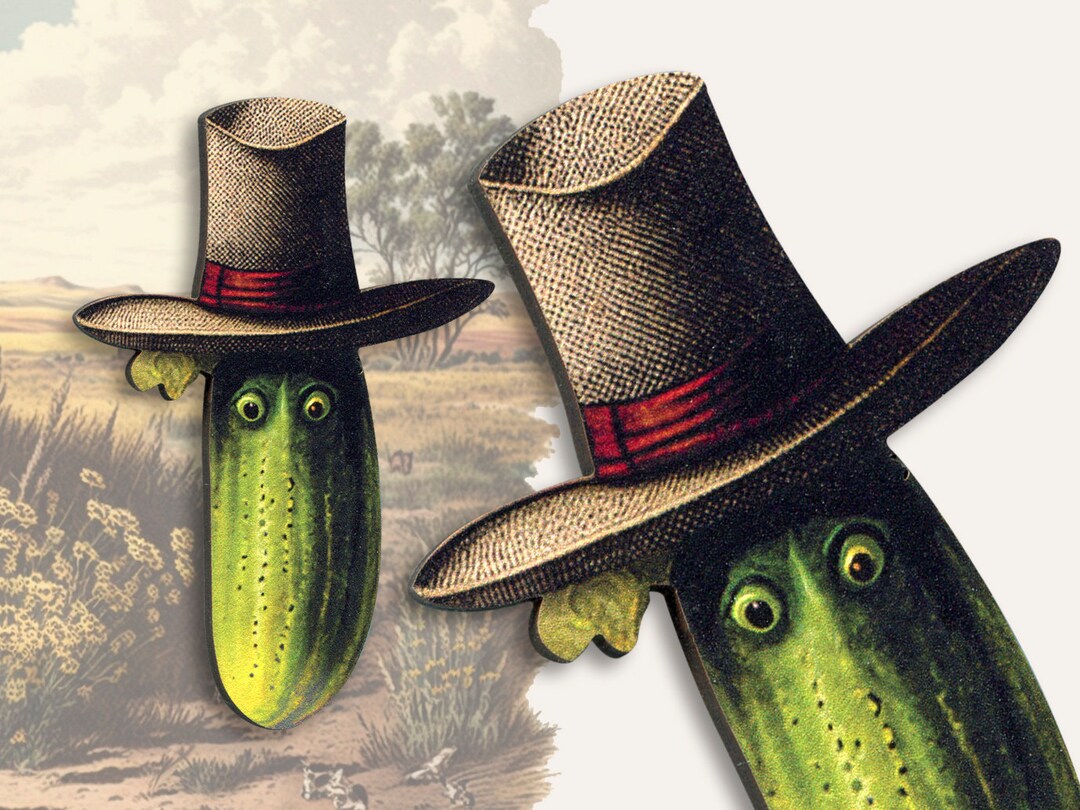 OLD MC PICKLE +++ Whimsical Wooden Brooch Pin Gift Lasercut Jewelry ...