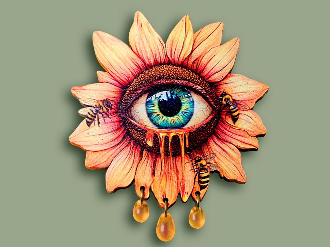 STICKY TEARS ++ Big Brooch Surreal Bee Honey Tears Sun Flower Jewelry ...