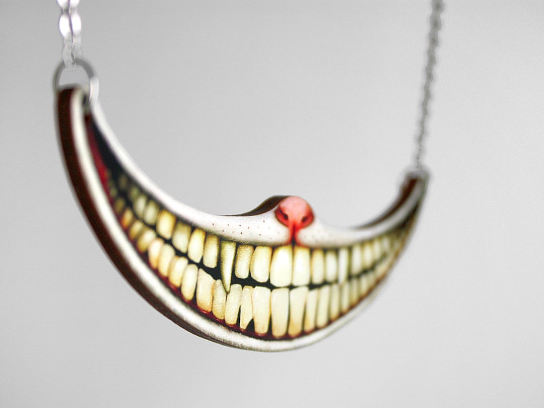 THAT SMILE ++ Large Statement Whimsical Wooden Necklace Cheshire Cat ...