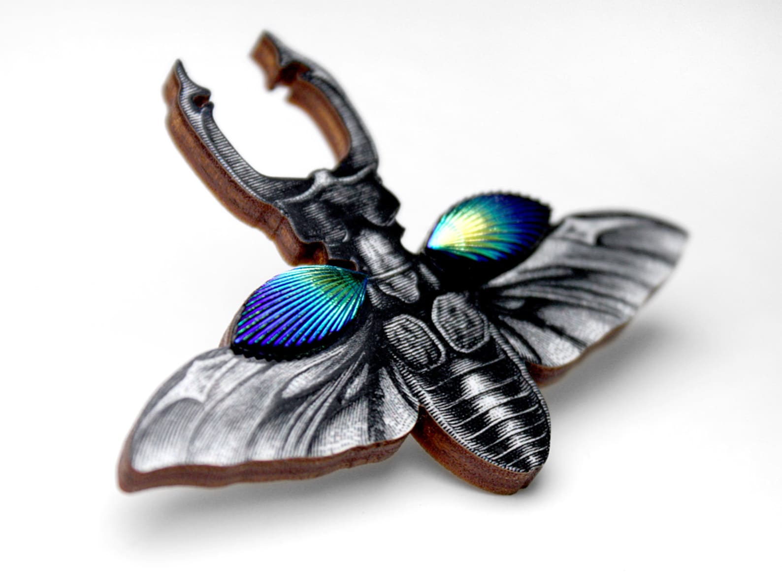 Whimsical Wooden Brooch Pin "stag Beetle" Bug Gothic Rhinestone Gift ...