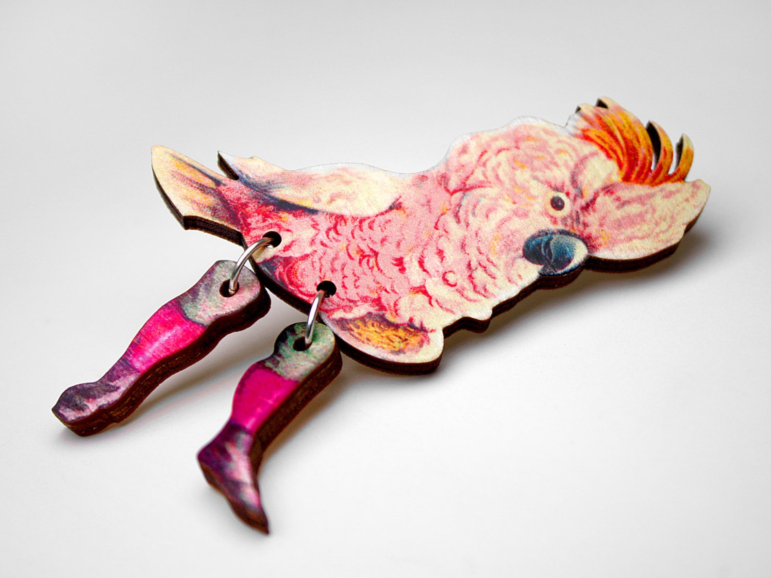 Wooden Brooch Pin Vintage "walk on the WILD Side" Cockatoo in Boots ...