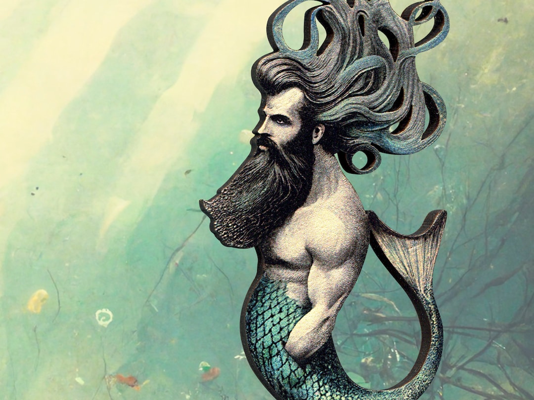 LITTLE MERMAN big Whimsical Wooden Brooch Pin Gift Lasercut Jewelry ...