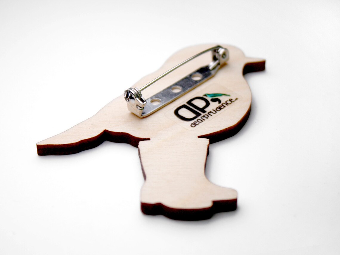 Wooden brooch pin DRY FEET vintage redbrest robin | Etsy