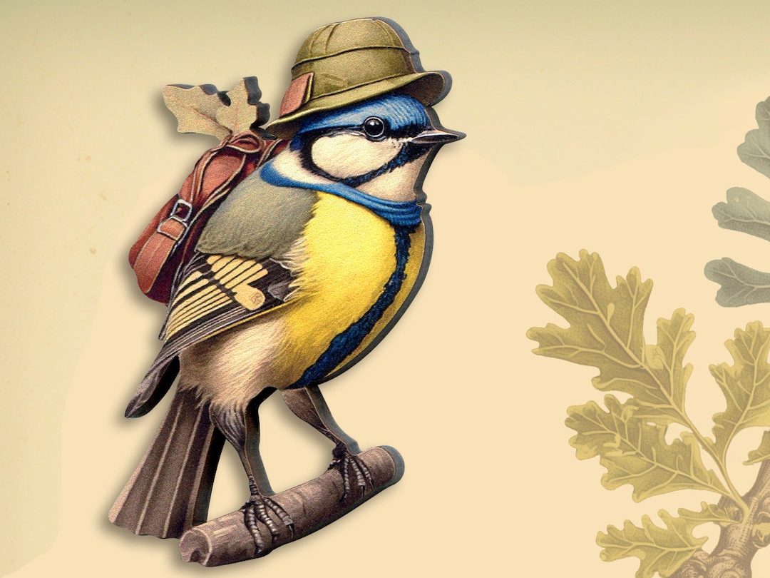 BLUETIT TRIP ++ Whimsical Wooden Brooch Pin Vintage Style Gift Birthday ...