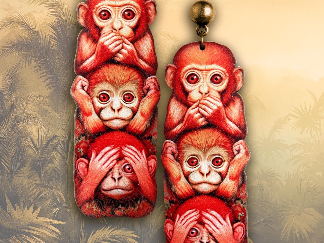 MIZARU, KIKAZARU, IWAZARU ++ Whimsical Wooden Earrings the Three ...