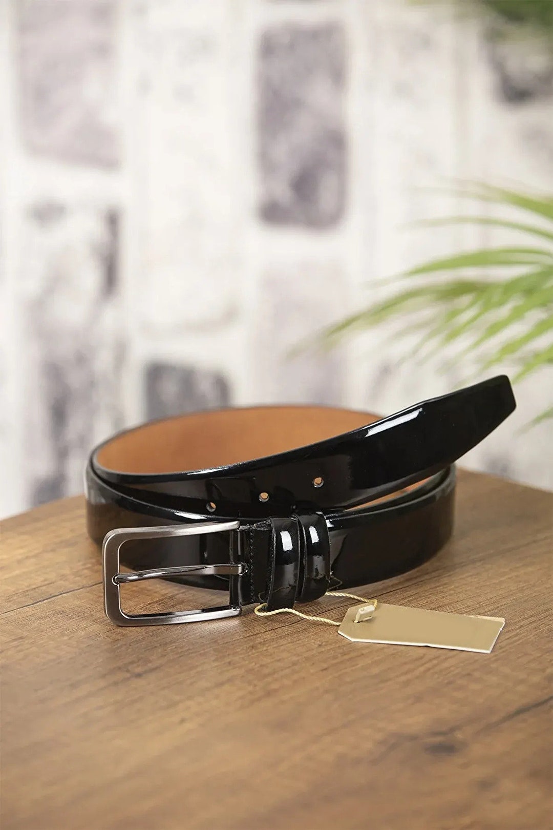 Black Gents Belt Patent Leather Elegant Real Leather Mens Belt for ...