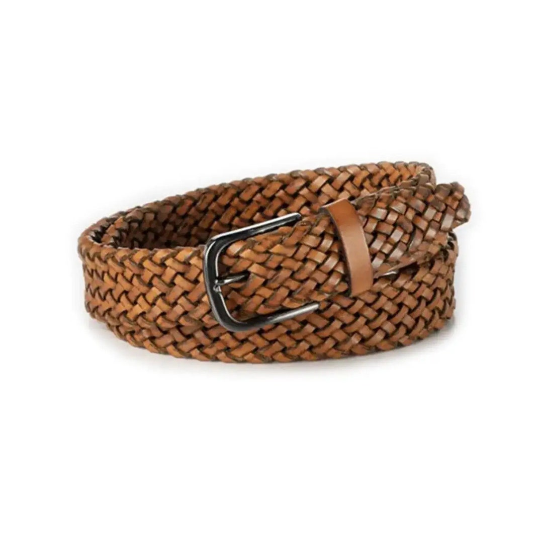 Woven Gents Belt Cognac Genuine Leather Elastic Belt Stretchy Mens Belt ...
