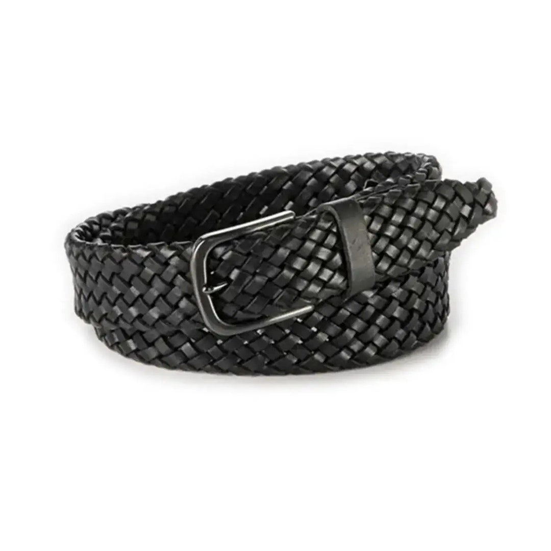 Braided Gents Belt Black Genuine Leather Elastic Belt Stretchy Mens ...