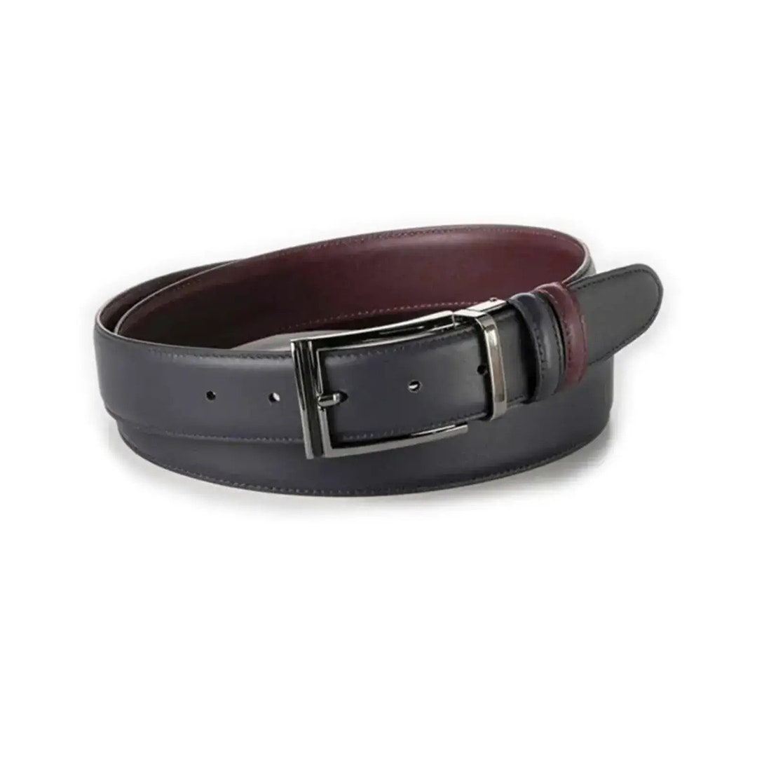 Reversible Gents Belt Burgundy Black Stitched Calfskin Leather Mens ...