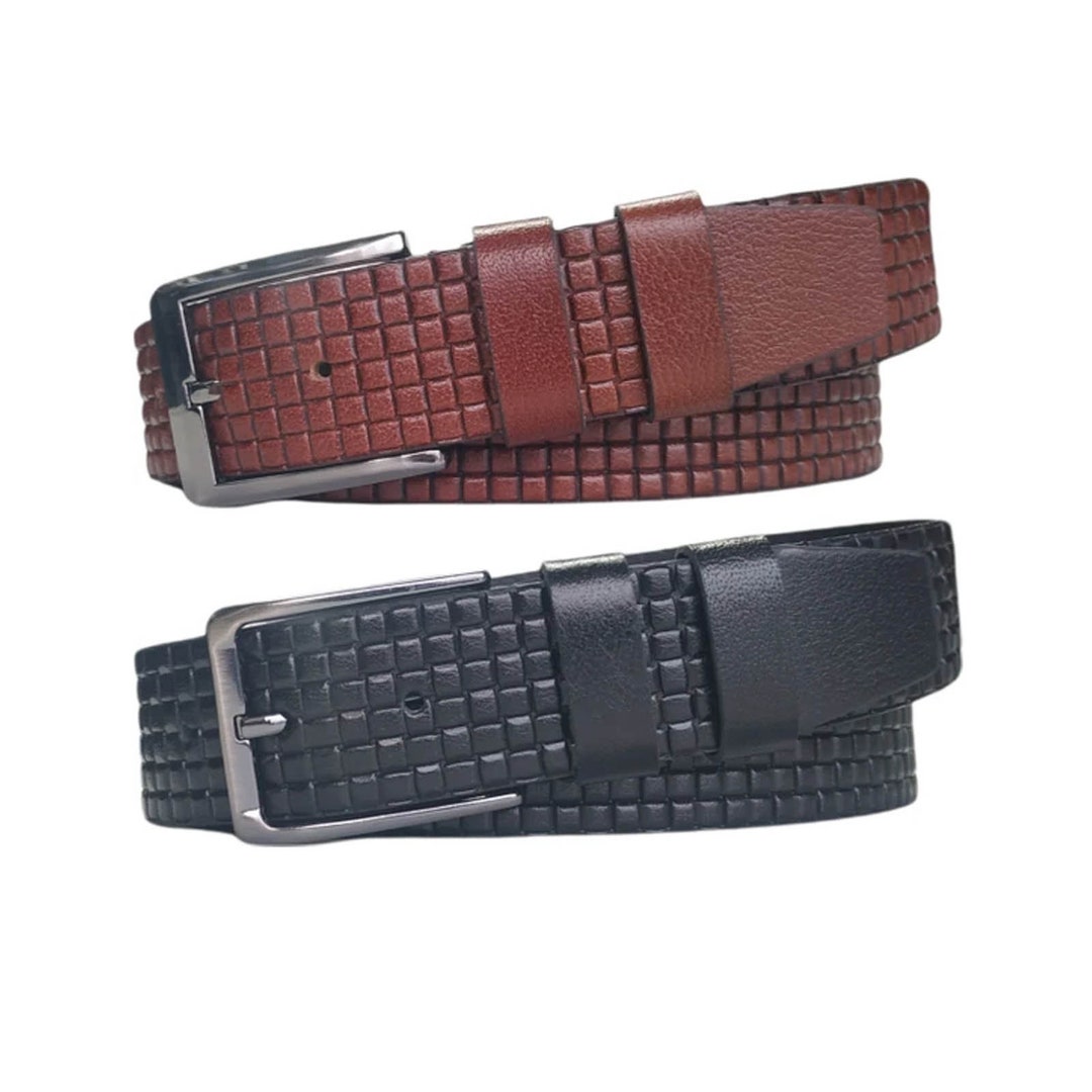 Wide Gents Denim Belt 2 Piece Gift Set Genuine Leather Jeans Belts for ...