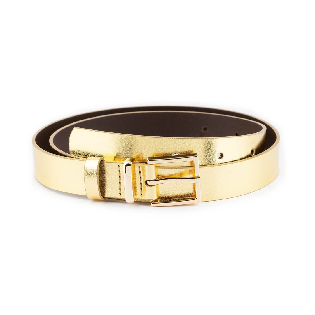 Womens Gold Belt for Dresses Real Leather 1 Inch Belt With Gold Buckle ...