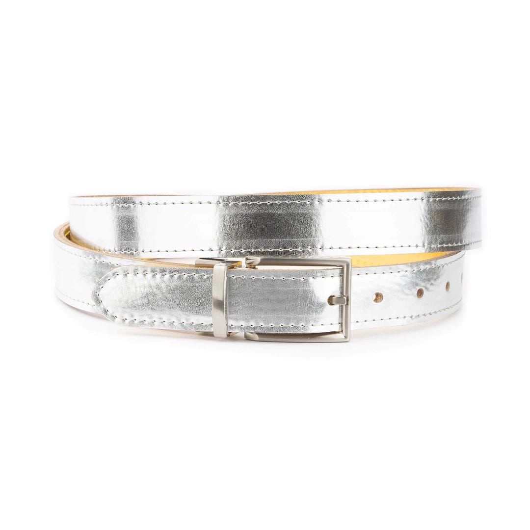 Silver Gold Men's Reversible Belt Genuine Leather Nickel Bucke Gents ...
