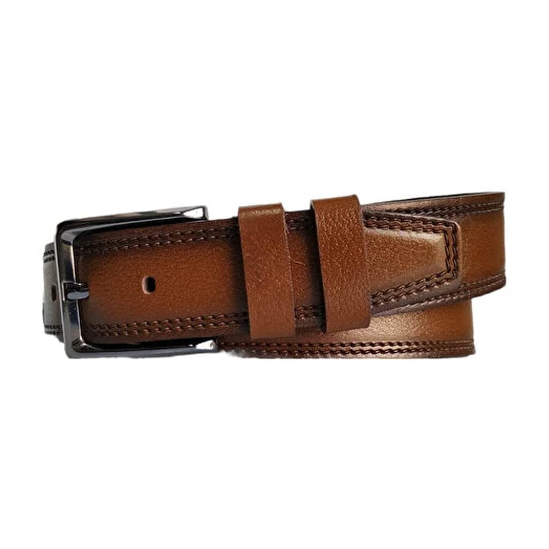 Wide Gents Belts for Denim Cognac Genuine Leather Belt for Jeans Casual ...