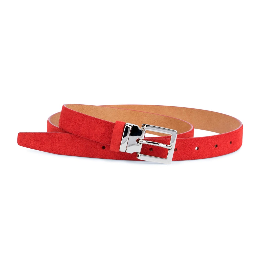 Thin Red Suede Leather Belt Womens Belts Bright Red Belt - Etsy
