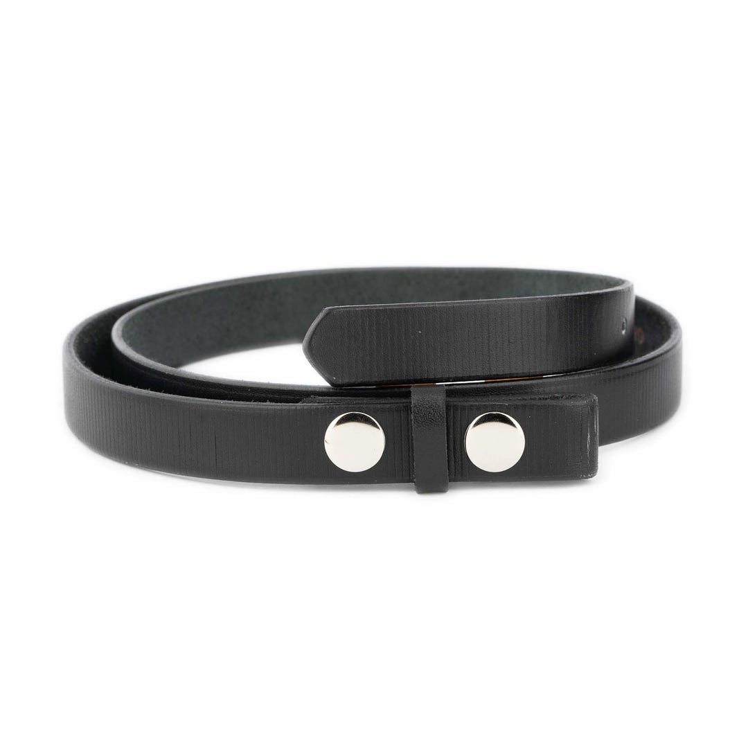 Black Snap Belt Striped Leather for Changeable Buckles Replacement Thin ...