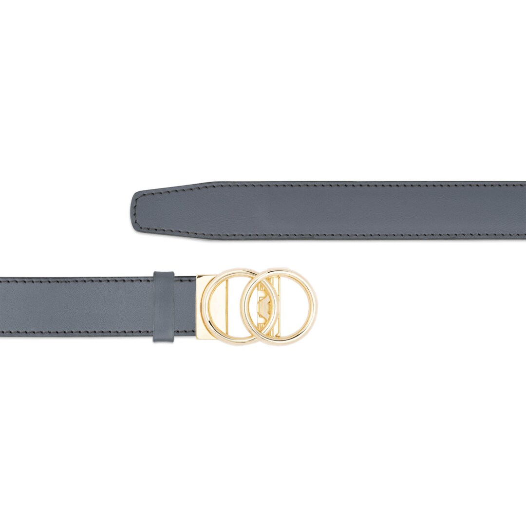 Gray Ratchet Belt With Gold Buckle - Two Circle Buckle Belt - Click It ...