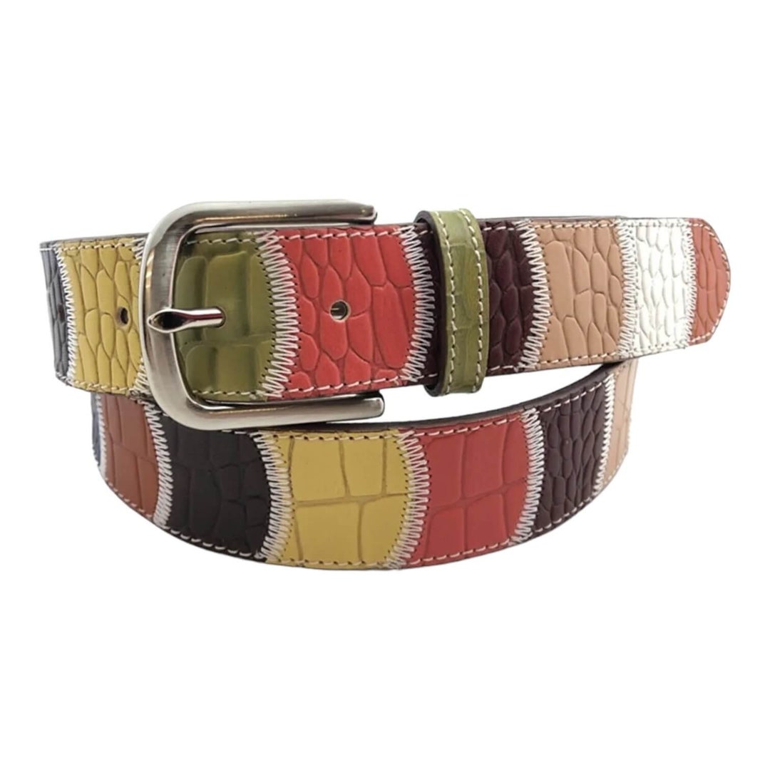 Unique Multicolored Leather Belt Colored Patchwork Dress Belts Genuine ...