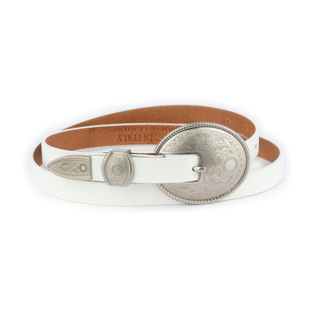 White Womens Belts With Silver Buckle - White Western Belt - White Belt ...