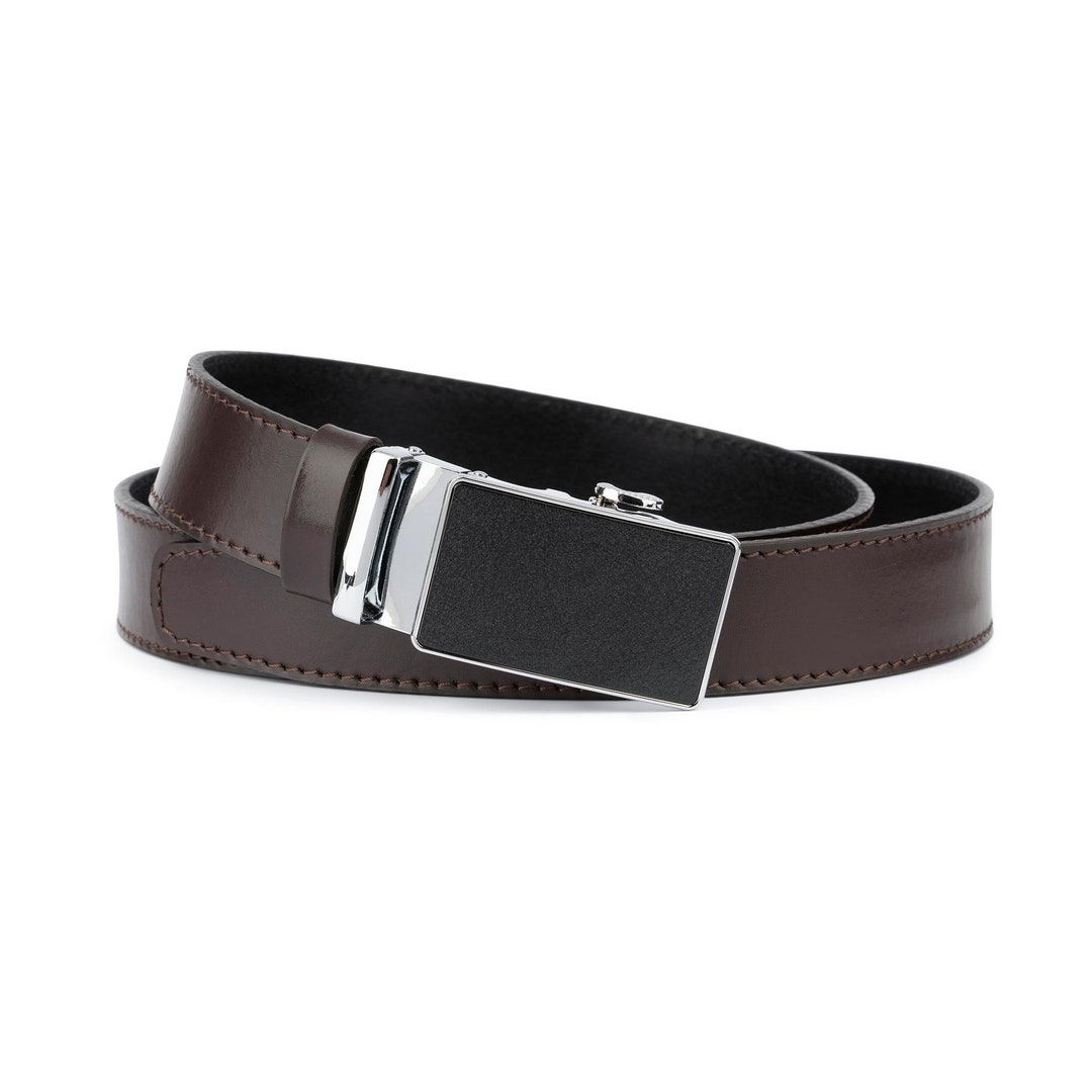 Men's Ratchet Belt Belt With Slide Buckle Brown Leather Belt Hole Less ...