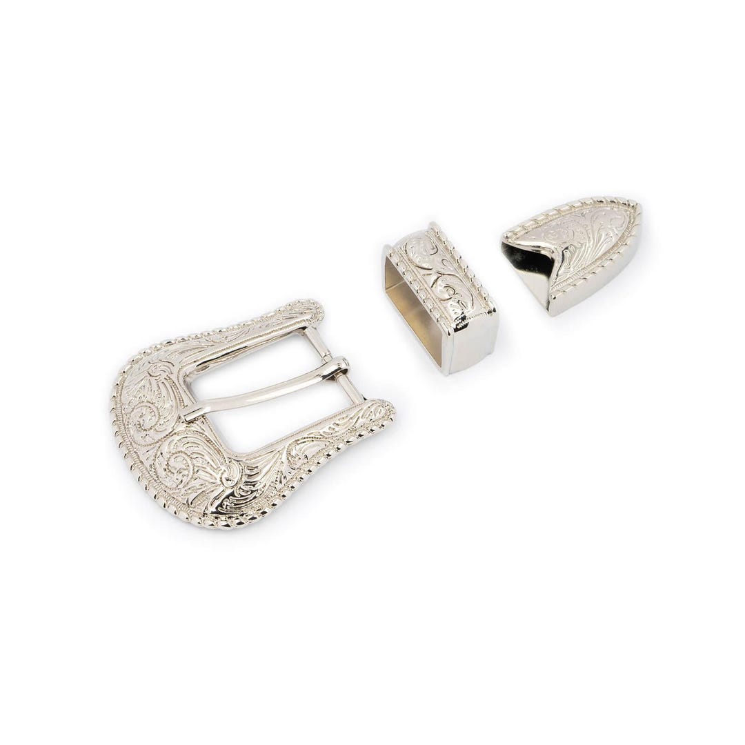 Small Womens Belt Buckle Western 3 Piece Set Nickel Silver Cowgirl ...