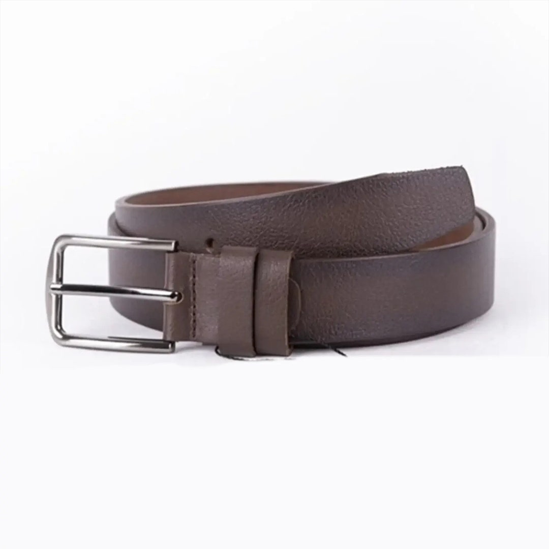 Brown Mens Belt Dress Genuine Leather With Silver Buckle Real Leather ...