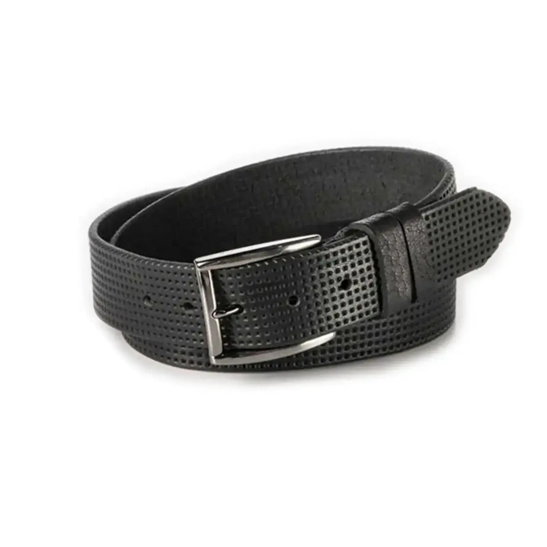 Perforated Gents Belt Black Genuine Leather Wide Thick Real Leather ...