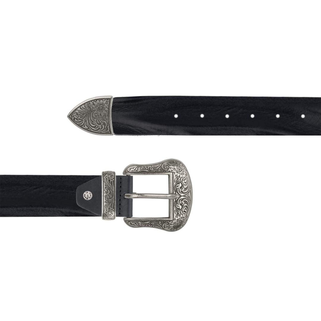 Wide Western Wear Mens Black Belt for Jeans With Silver Buckle Cowboy ...