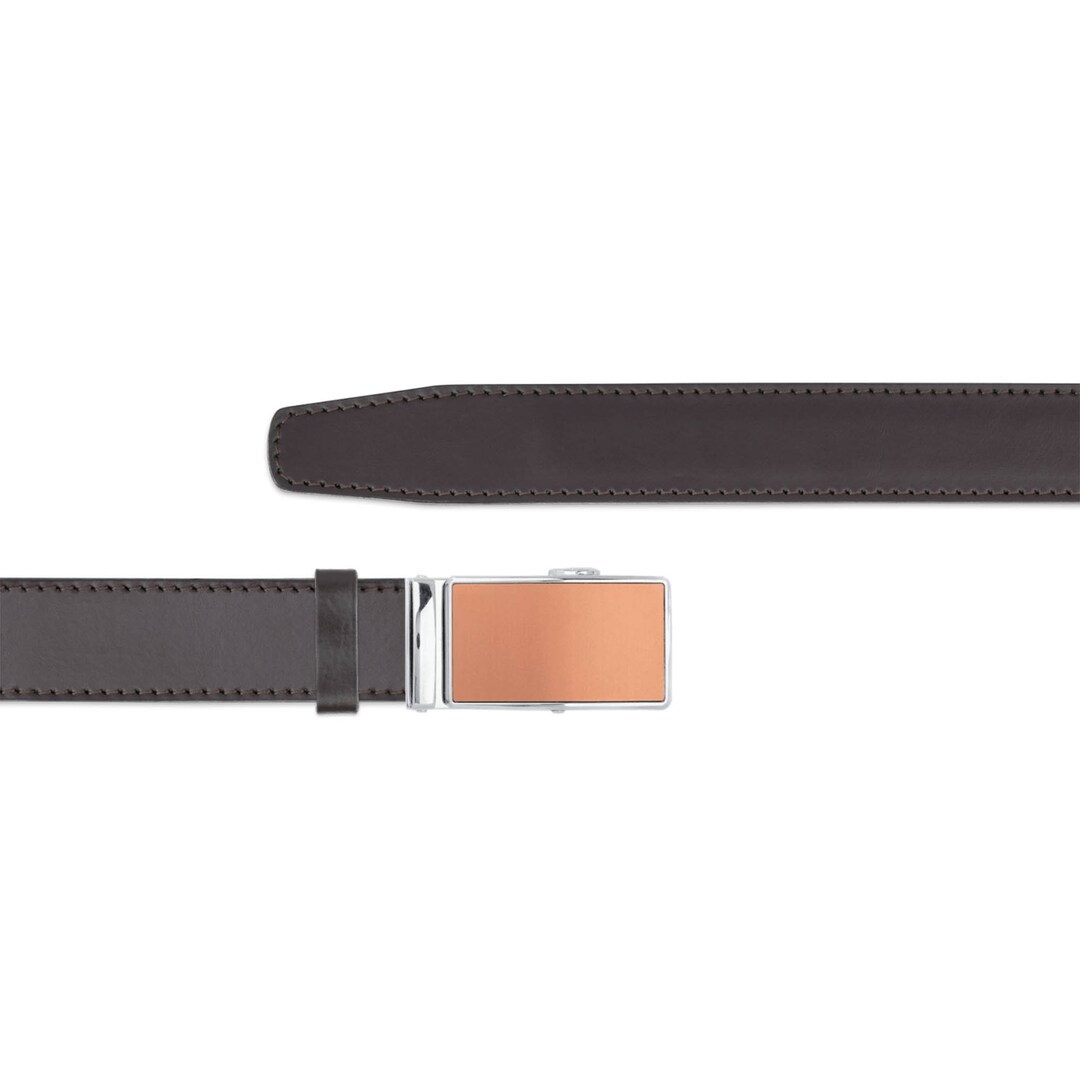 Men's Brown Leather Belt - Brown Mens Ratchet Belt - Copper Buckle Belt ...