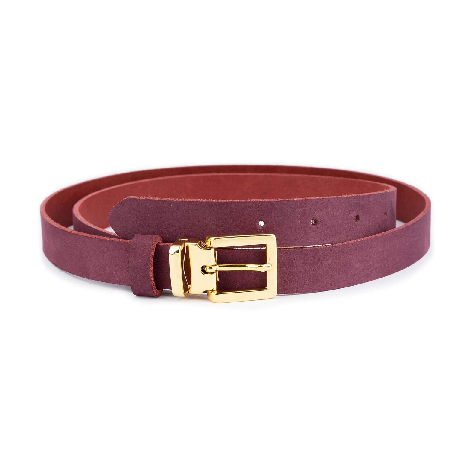 Burgundy Soft Leather Belt With Gold Italian Buckle Women Belt for ...