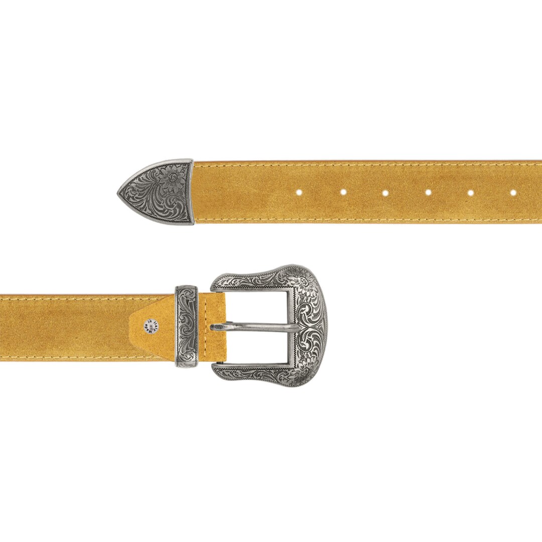 Men Western Mustard Suede Western Belt With Silver Buckle Cowboy ...
