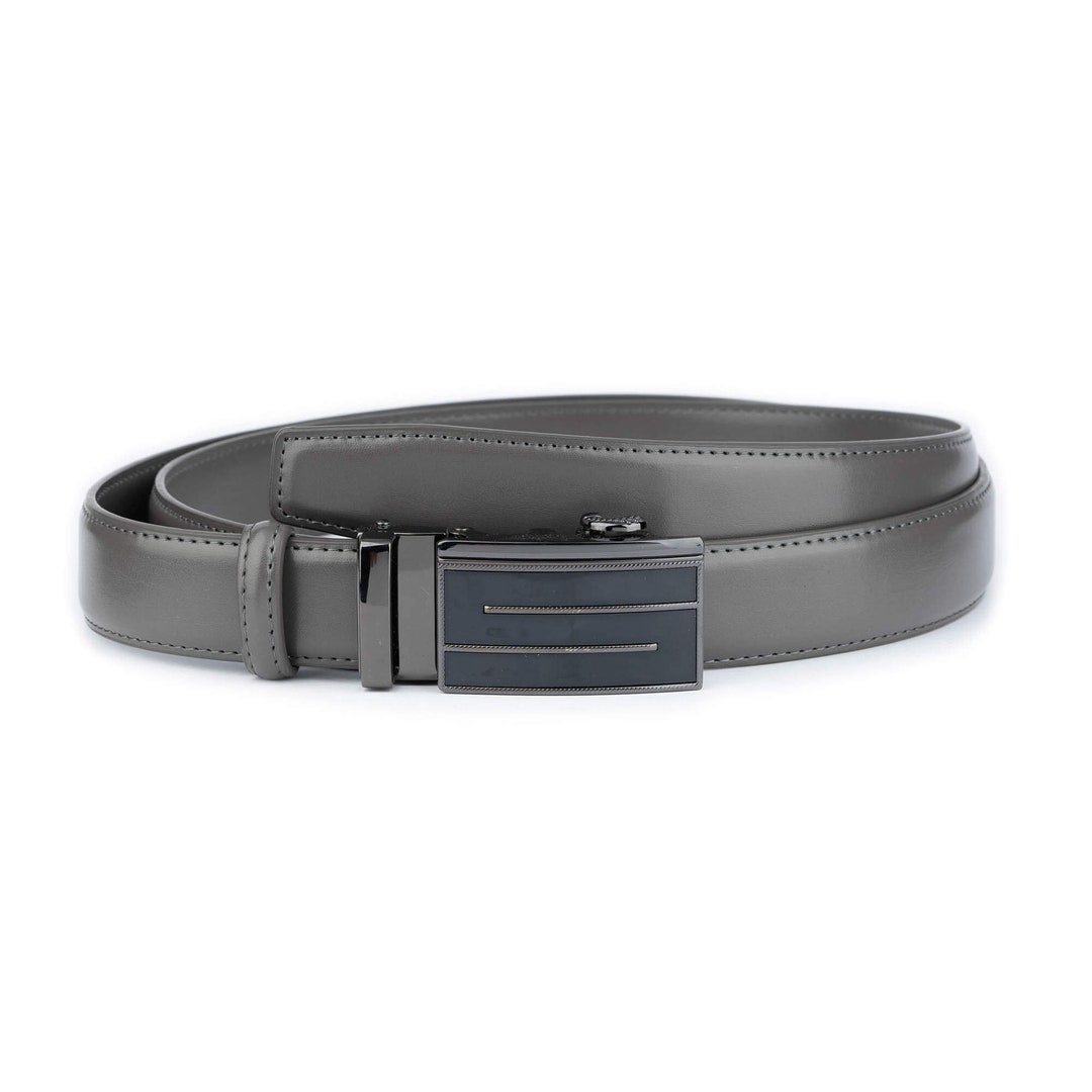 Grey Vegan Leather Ratchet Belt With Gray Buckle Slide Leather Click It ...