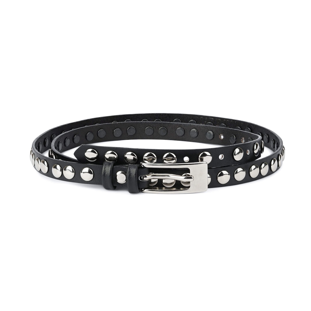 Black Studded Belt 1.5 Cm - Studded Leather Belt - Womens Studded Belt ...