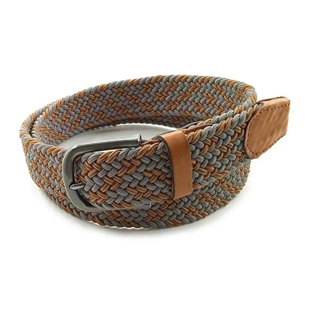 Tan Gray Mens Stretchy Belt Woven Cotton Elastic Belt Braided Gents ...