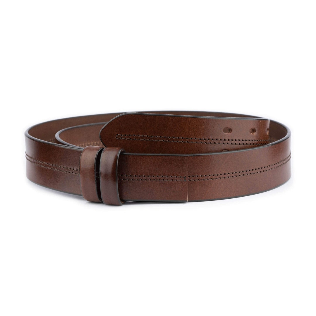 Brown Double Hole Leather Strap for Two Prong Buckle Thick Jeans ...