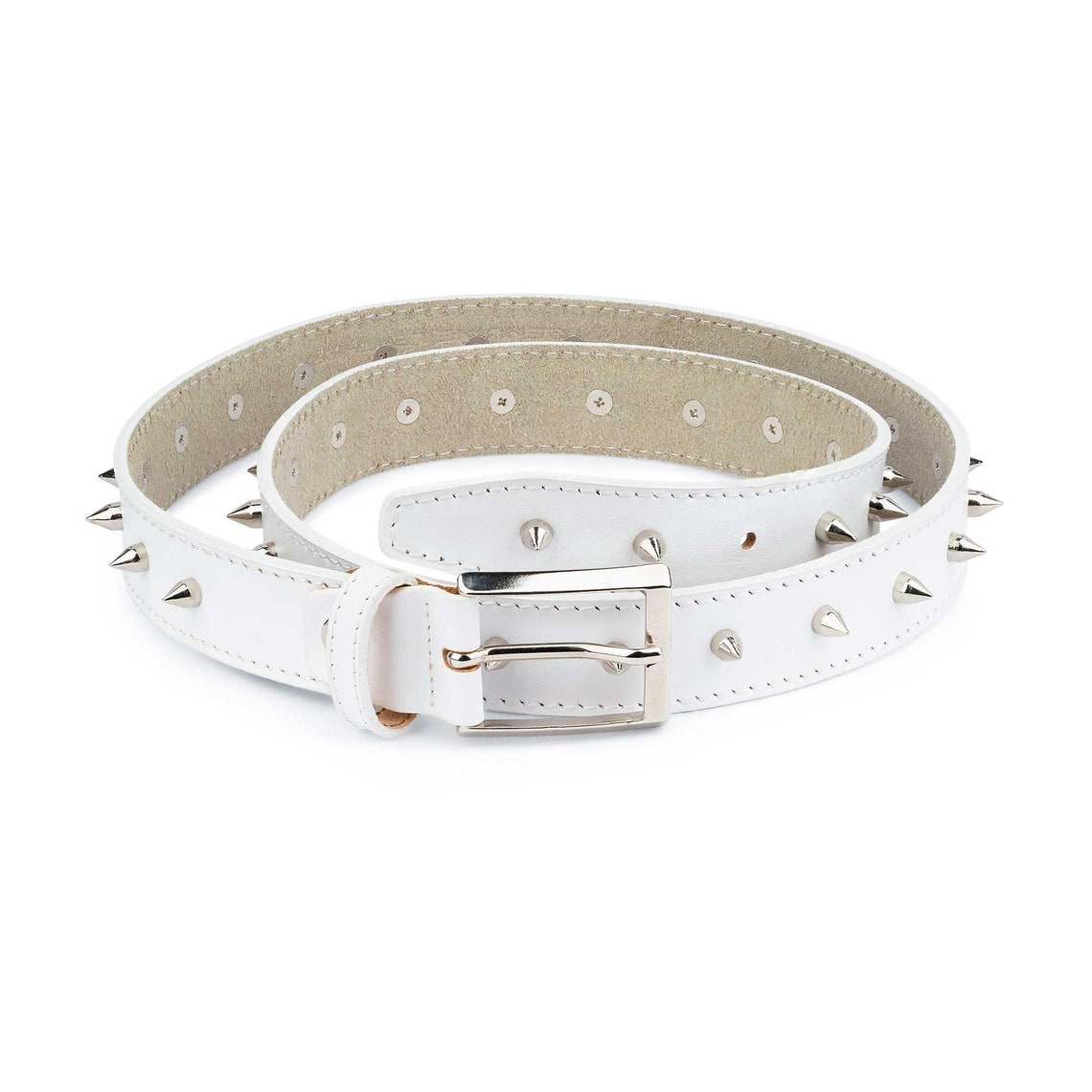 Mens White Leather Studded Belt - White Spike Belt - White Studded Belt ...