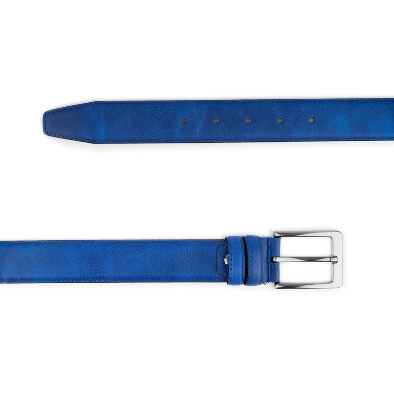 Mens Royal Blue Belt Real Leather Stitched Genuine Leather Silver ...