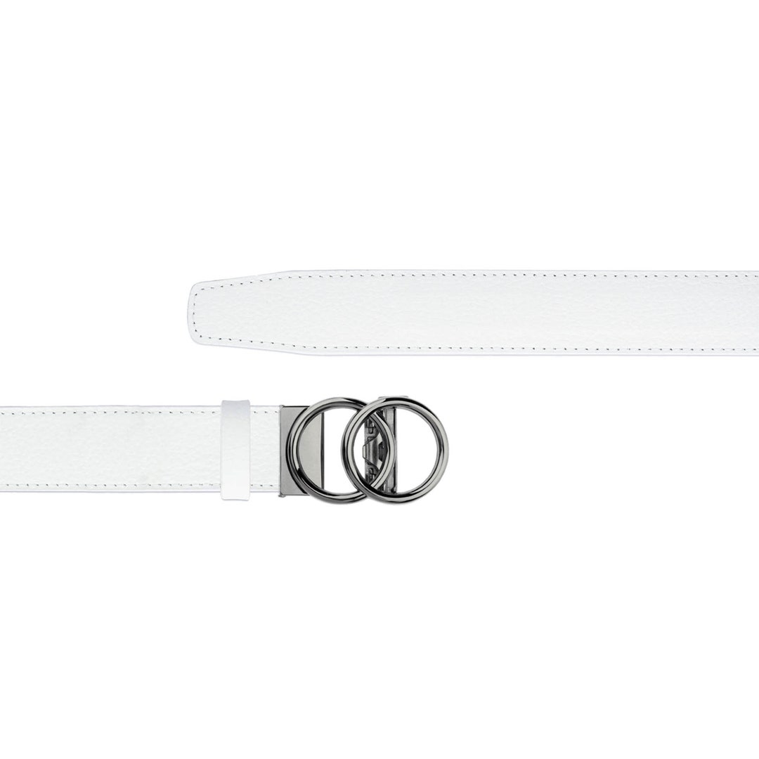 White Ratchet Belt With Gray Gunmetal Buckle - Two Circle Buckle Belt ...