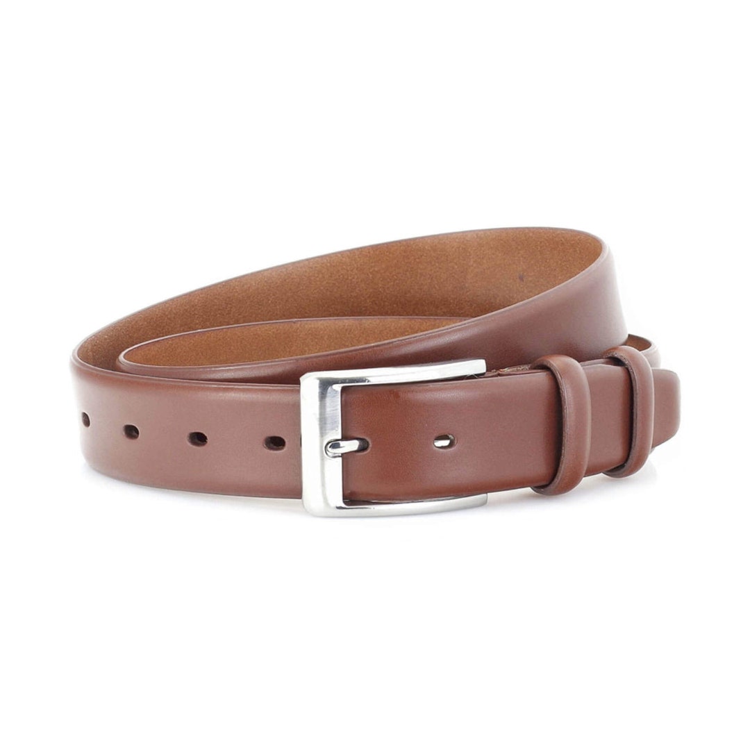 Mens Light Brown Belt Feather Edge Leather 3.5 Cm Silver Buckle Dress ...
