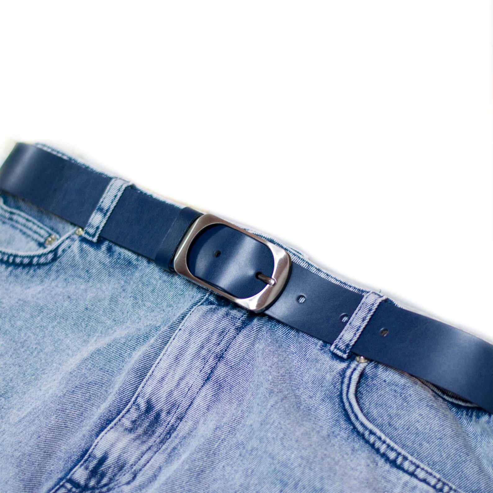 Dark Blue Womens Belt Real Leather Wide 4.0 Cm Ladies Thick Silver ...